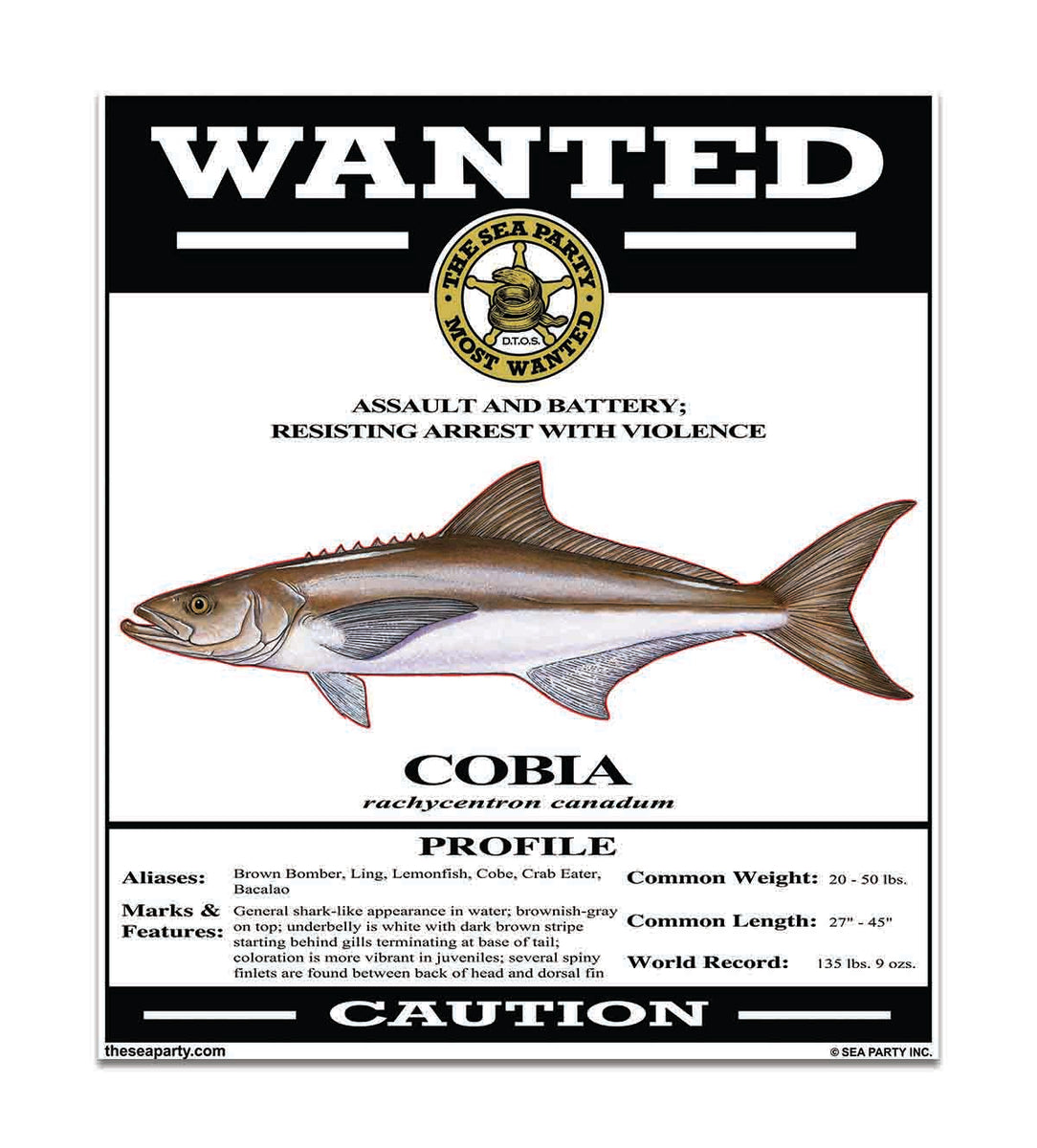 Cobia Wanted Sticker – The Sea Party